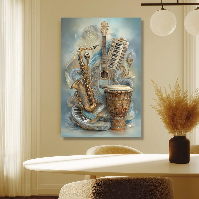 Vintage Musical Instruments Canvas Art, Abstract Music Wall Decor - Etsy