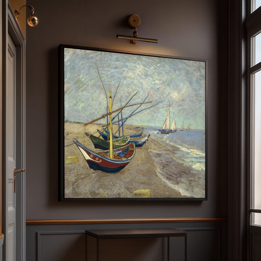 Van Gogh Fishing Boats Canvas Print, Seaside Impressionist Wall Art - Etsy
