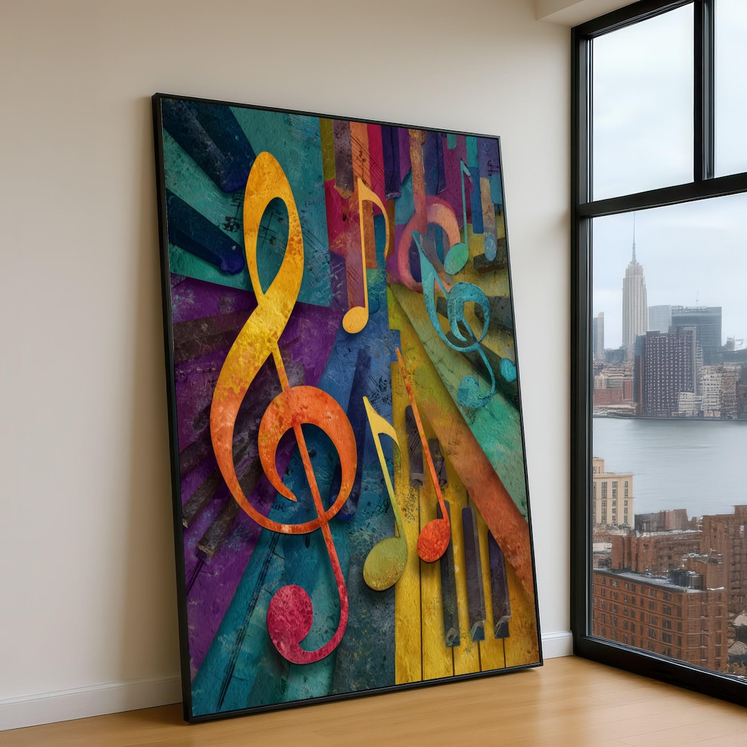 Colorful Music Notes and Piano Keys Canvas, Abstract Musical Wall Art ...