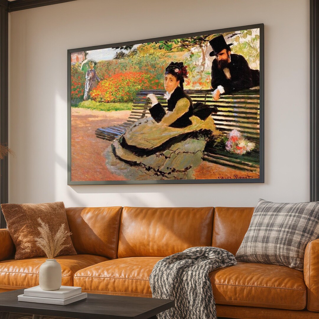 Claude Monet Inspired Elegant Garden Scene Canvas, Impressionist Couple ...