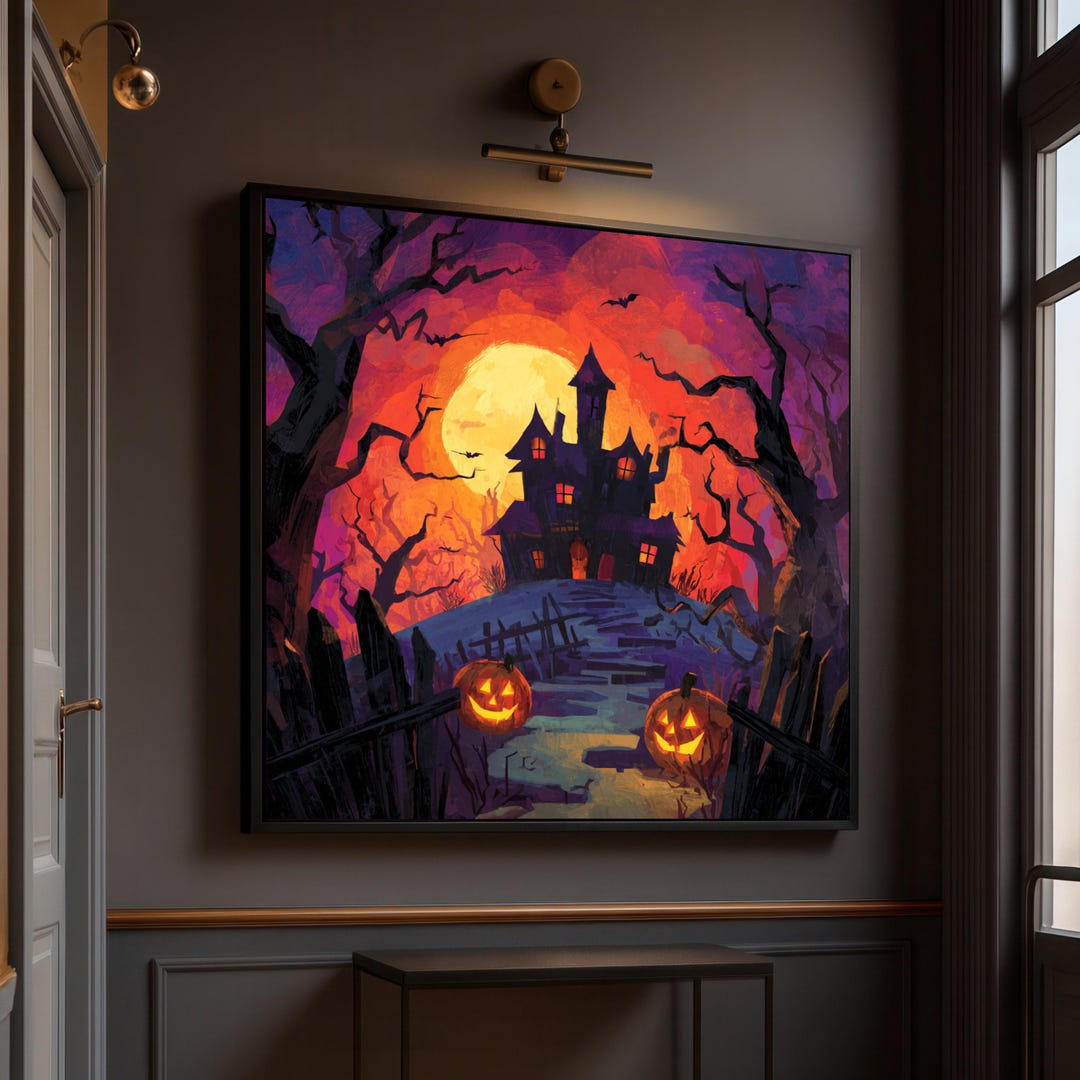 Spooky Haunted House Canvas, Halloween Night Scene Wall Art - Etsy