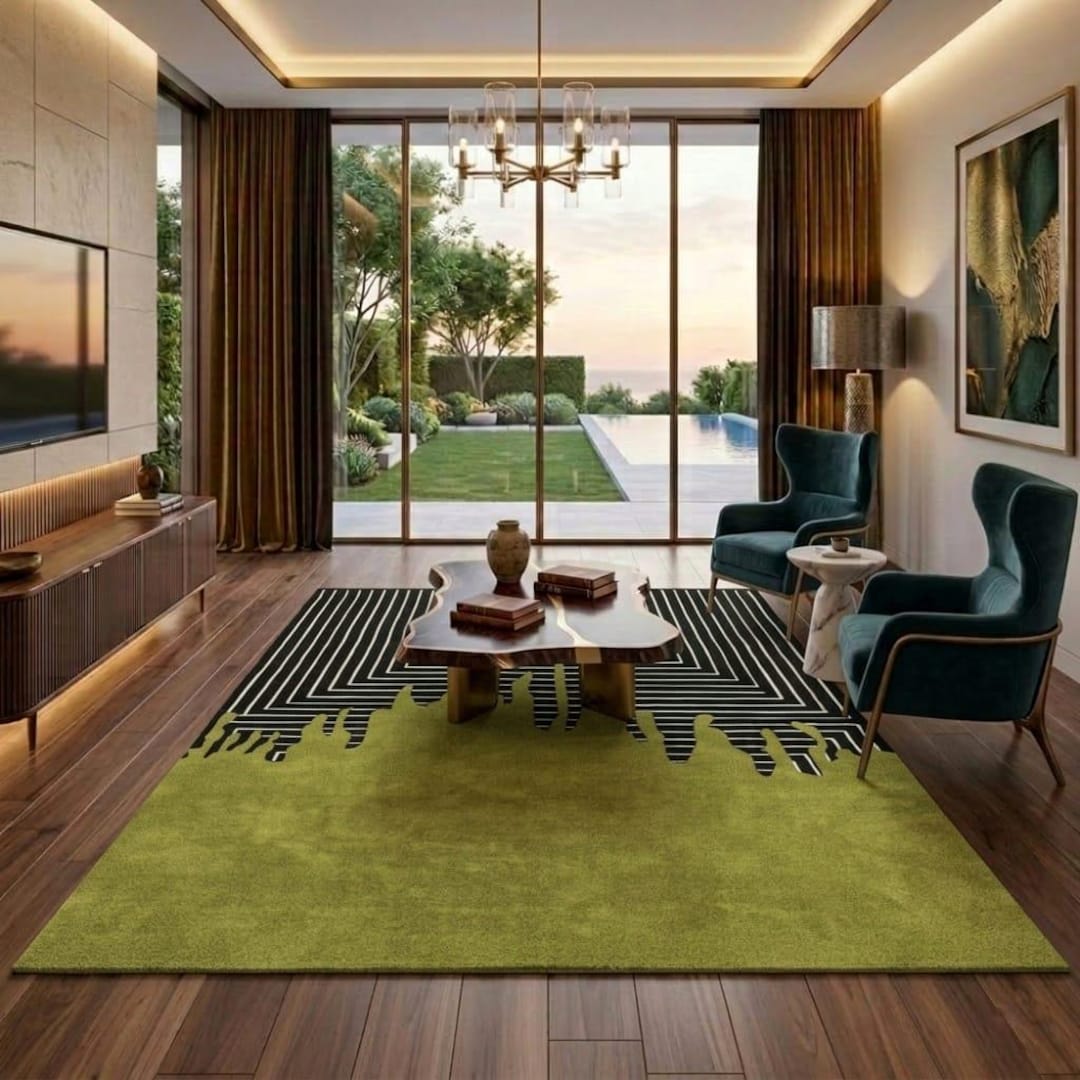 Melting Design Tufted Rug 9×12 Ft - Modern Green & Black Abstract ...