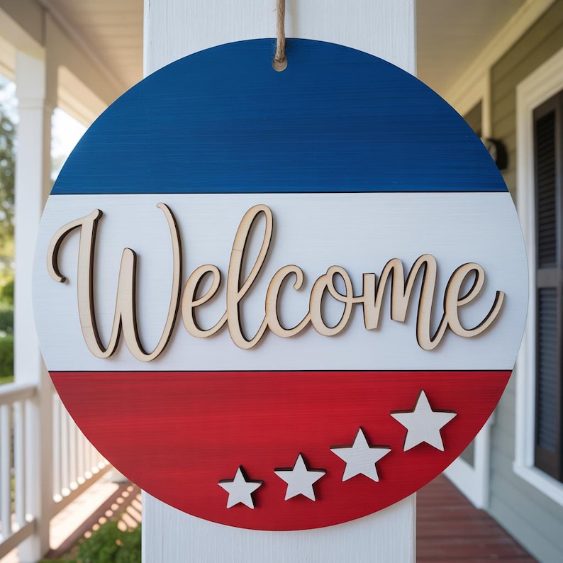 Americana Welcome Sign SVG, Red White Blue Door Hanger - Etsy