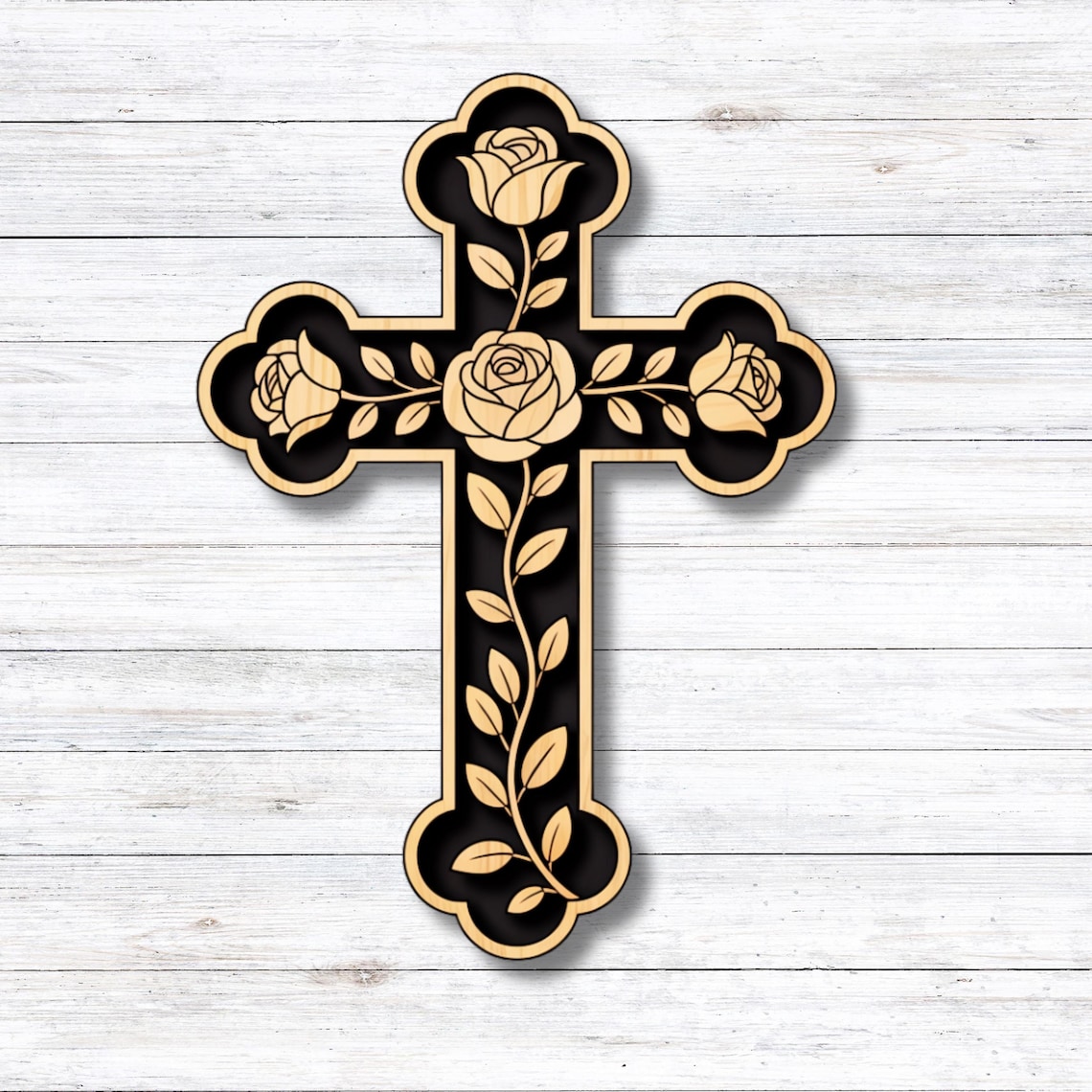 Floral Cross SVG, Layered Wooden Cross Laser Cut File - Etsy