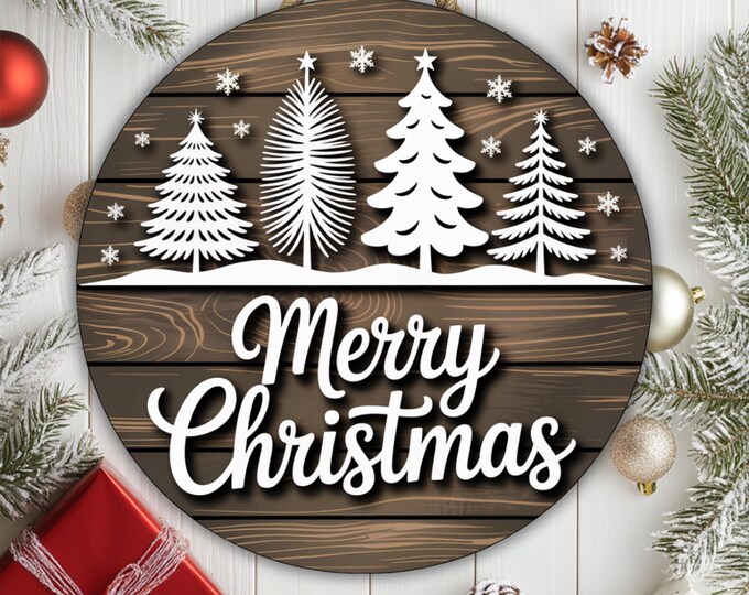 Merry Christmas, Large Wooden Door Sign, Door Hanger, Farmhouse, Door ...