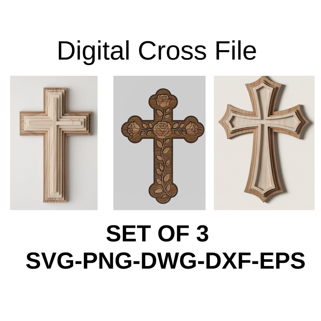 Christian Cross SVG Bundle Set of 3, Layered Wooden Cross Laser Cut ...