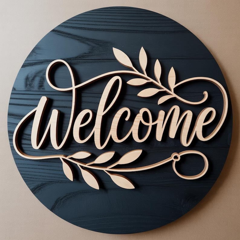 Welcome Sign SVG, Layered Round Door Hanger Laser Cut File, Front Porch ...