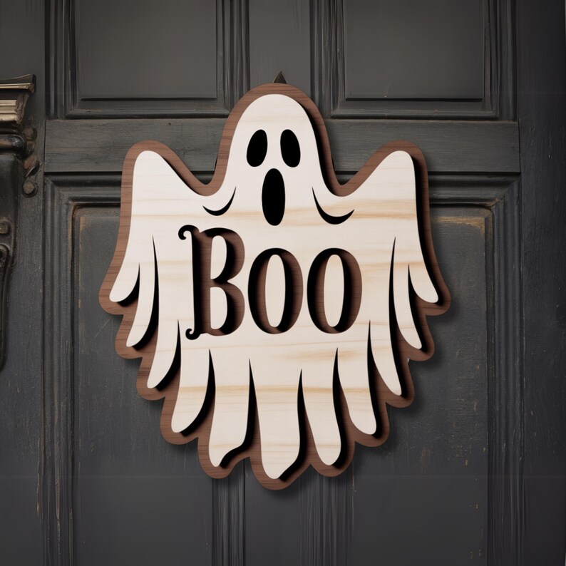 Boo Ghost Wall Sign SVG, Halloween Door Hanger Laser Cut File, Spooky ...