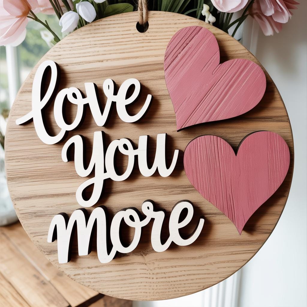 Love You More Round Door Sign SVG, Valentine Heart Porch Decor Laser ...