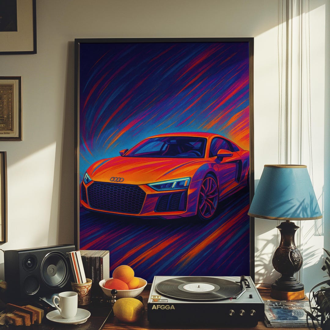 Audi R8 Wall Art – Vibrant Neon Sports Car Poster | Retro Supercar ...
