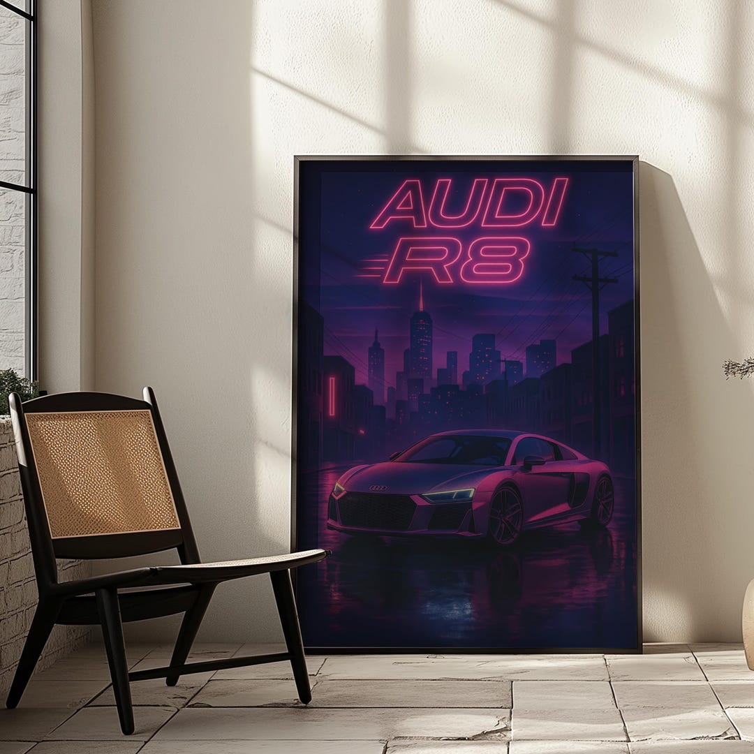 Audi R8 Poster | Neon Cyberpunk Wall Art | Retro Synthwave Car Print ...