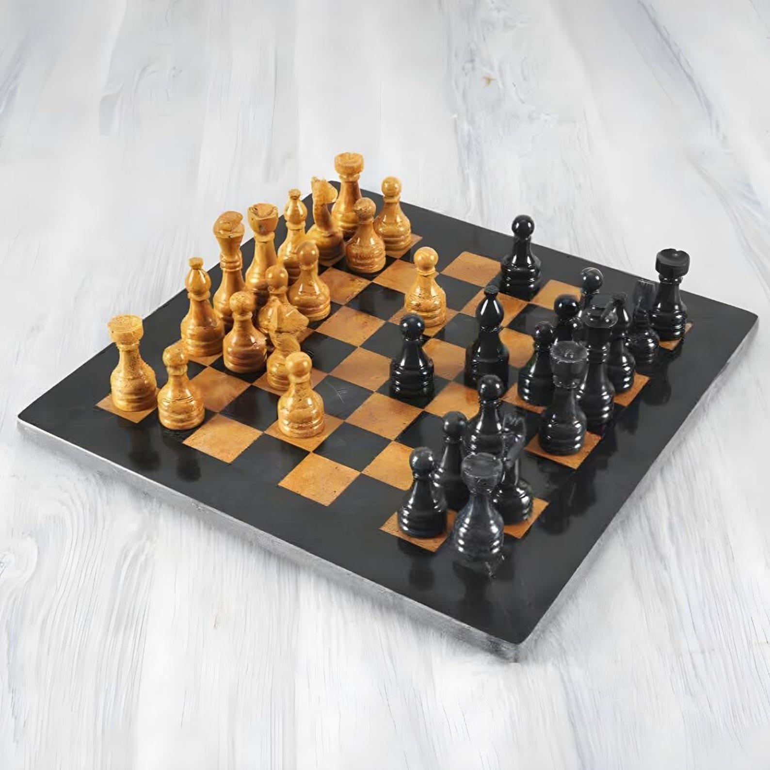 15 Inch Black & Golden Chess Set With Box,marble Chess Set,onyx Chess ...