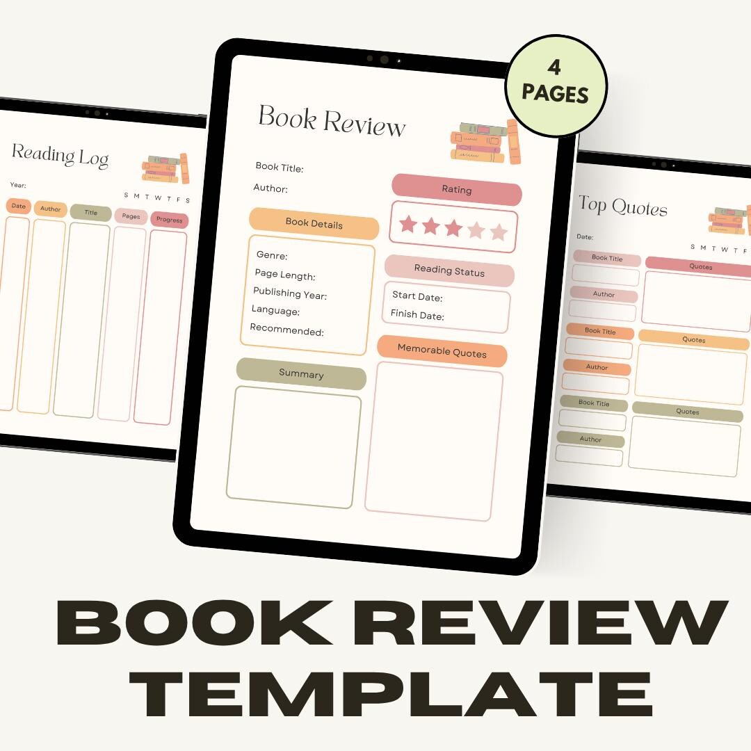 Printable Book Review Template,reading Journal Page,book Tracker,book ...