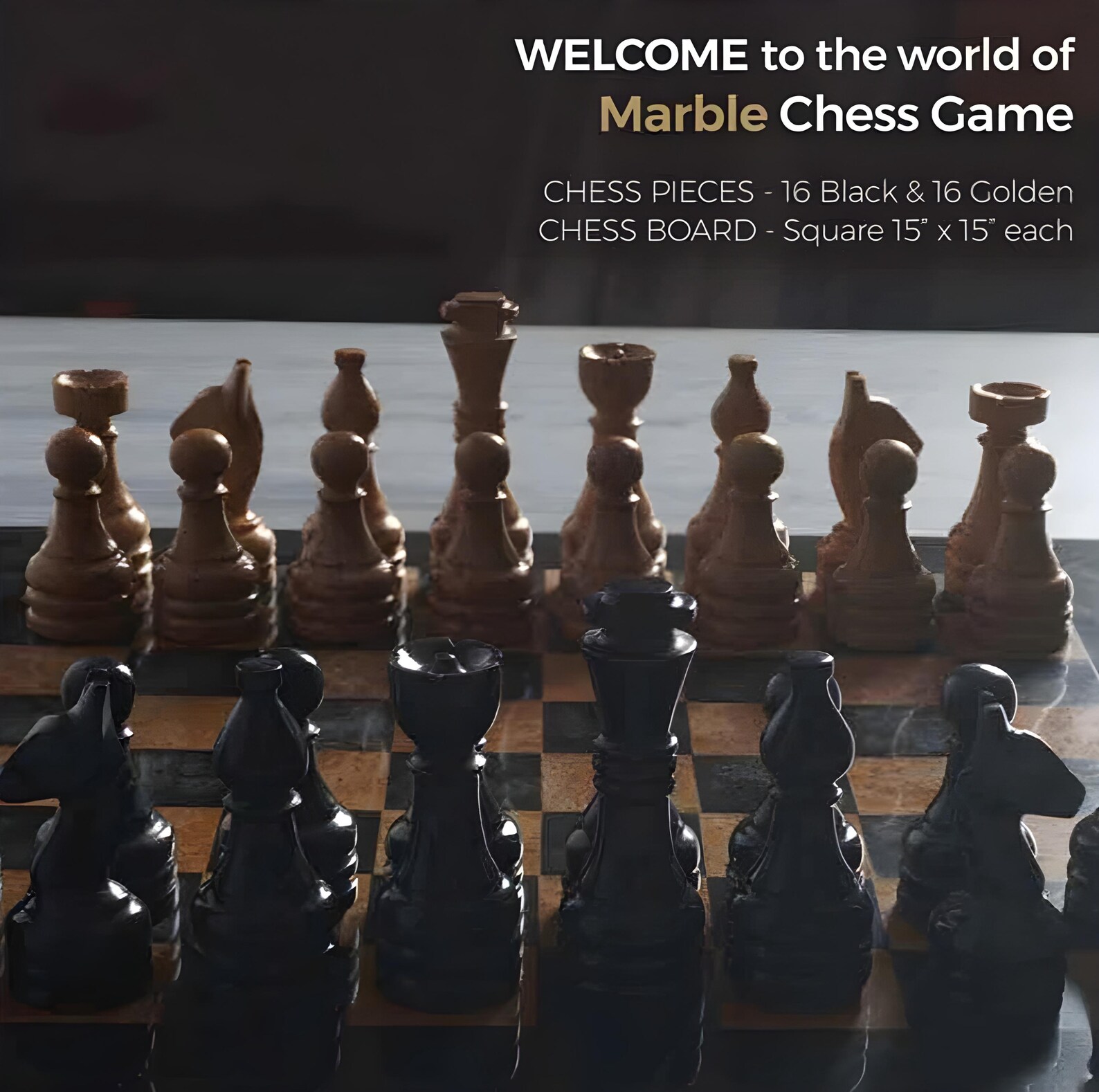 15 Inch Black & Golden Chess Set With Box,marble Chess Set,onyx Chess ...