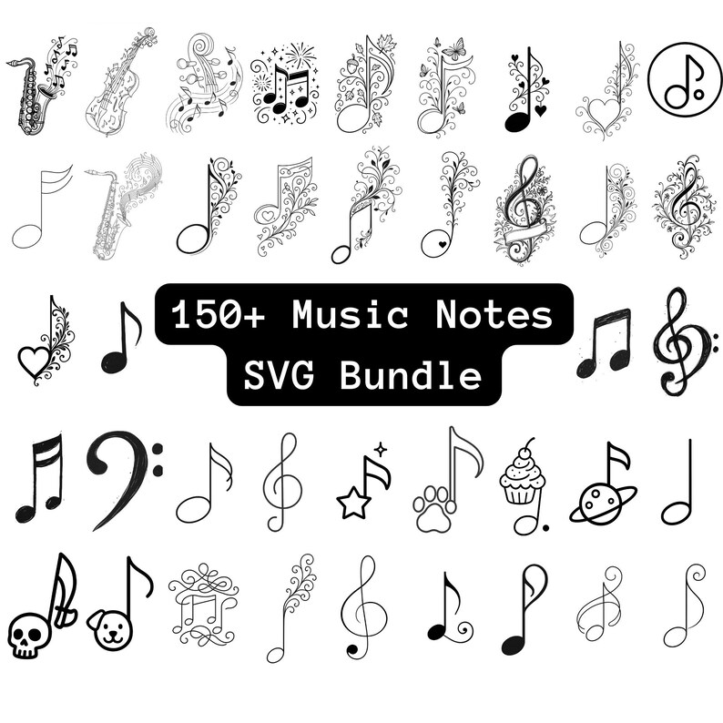 Music Notes SVG Bundle,150+ High‑quality Vector Files,guitar & Notes ...