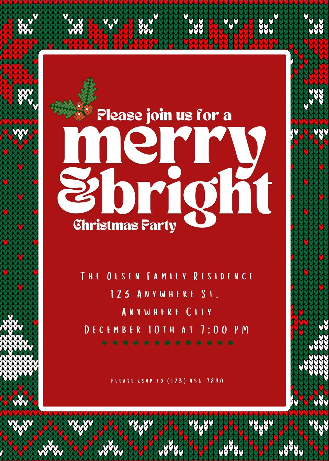 Merry & Bright Christmas Party Invitation | Editable Digital Template ...