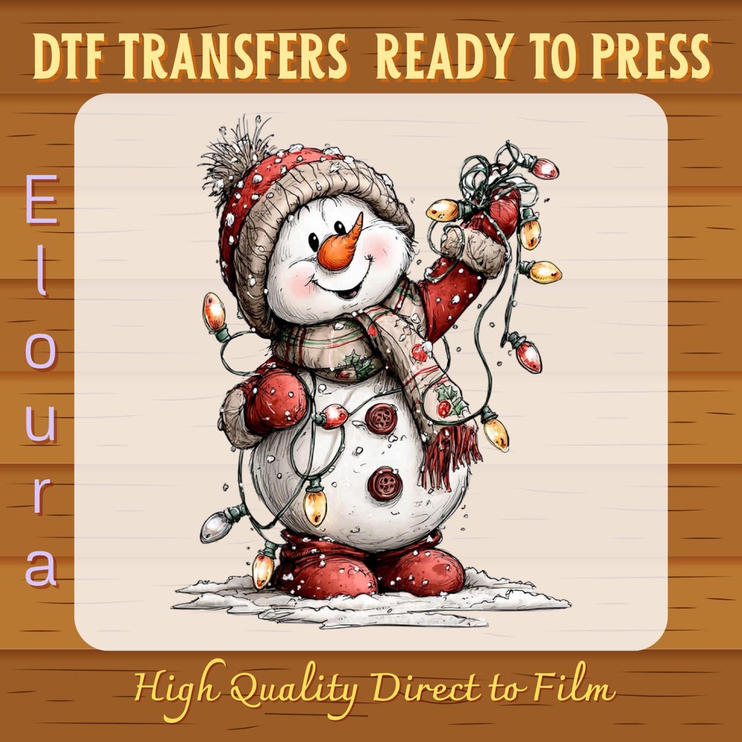 Christmas Snowman With Lights DTF Transfer: Ready to Press, Cute Winter ...