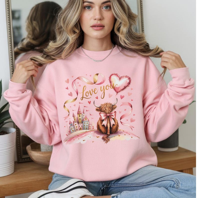 Valentine Highland Cow DTF Transfer: Ready to Press, Valentine Coquette ...