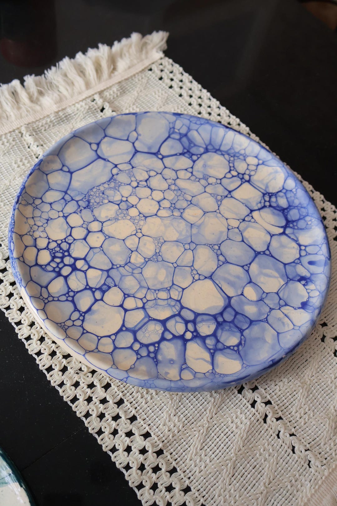Hand Painted Ceramic Dinner Plate | Bubble Glaze in Blue - Etsy 日本