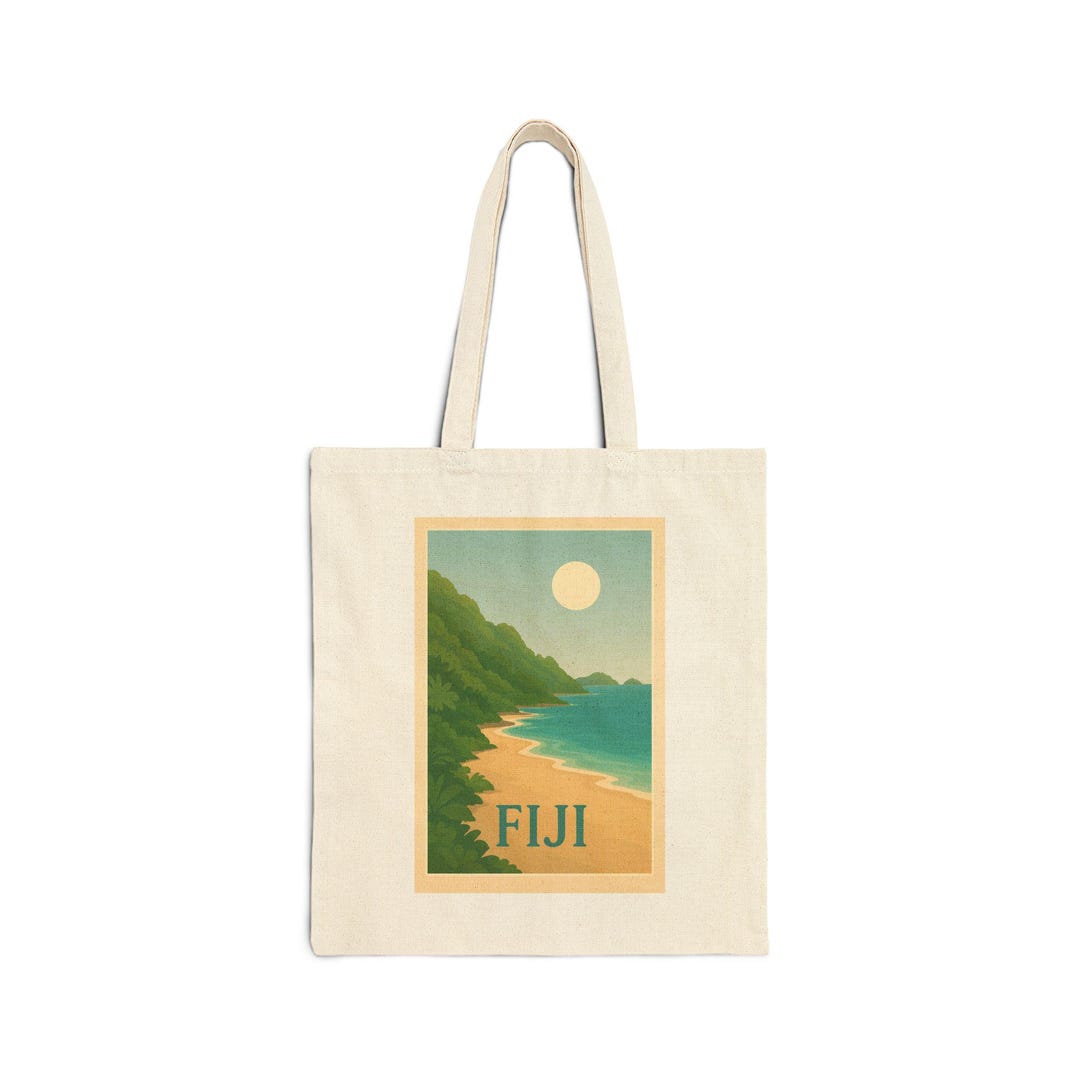 Retro Fiji Cotton Canvas Tote Bag, Eco-friendly Shopping Bag, Travel ...