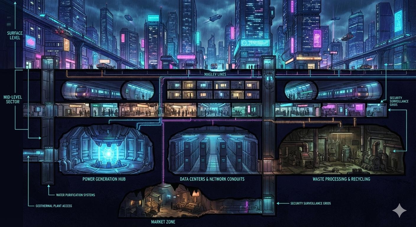 Futuristic City Cutaway Art- Cyberpunk Megacity - Etsy