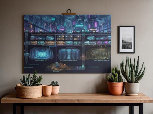 Futuristic City Cutaway Art- Cyberpunk Megacity - Etsy