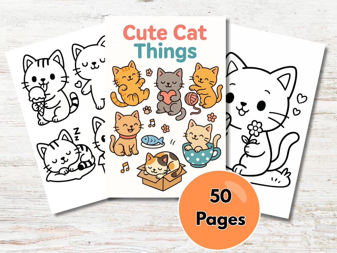 50 Cat Coloring Pages for Kids | Printable Coloring Book | Fun Easy ...