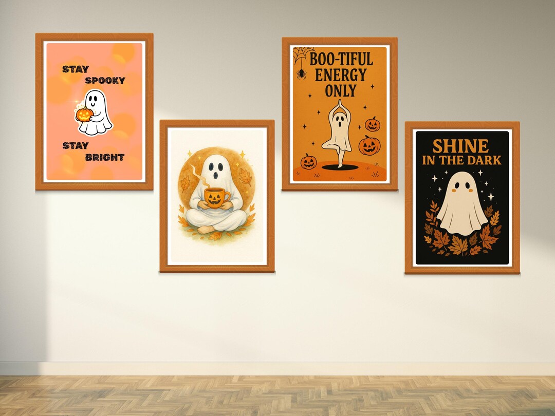 Cute Ghost Halloween Poster Set, Minimal Wall Art, Aesthetic Ghost ...