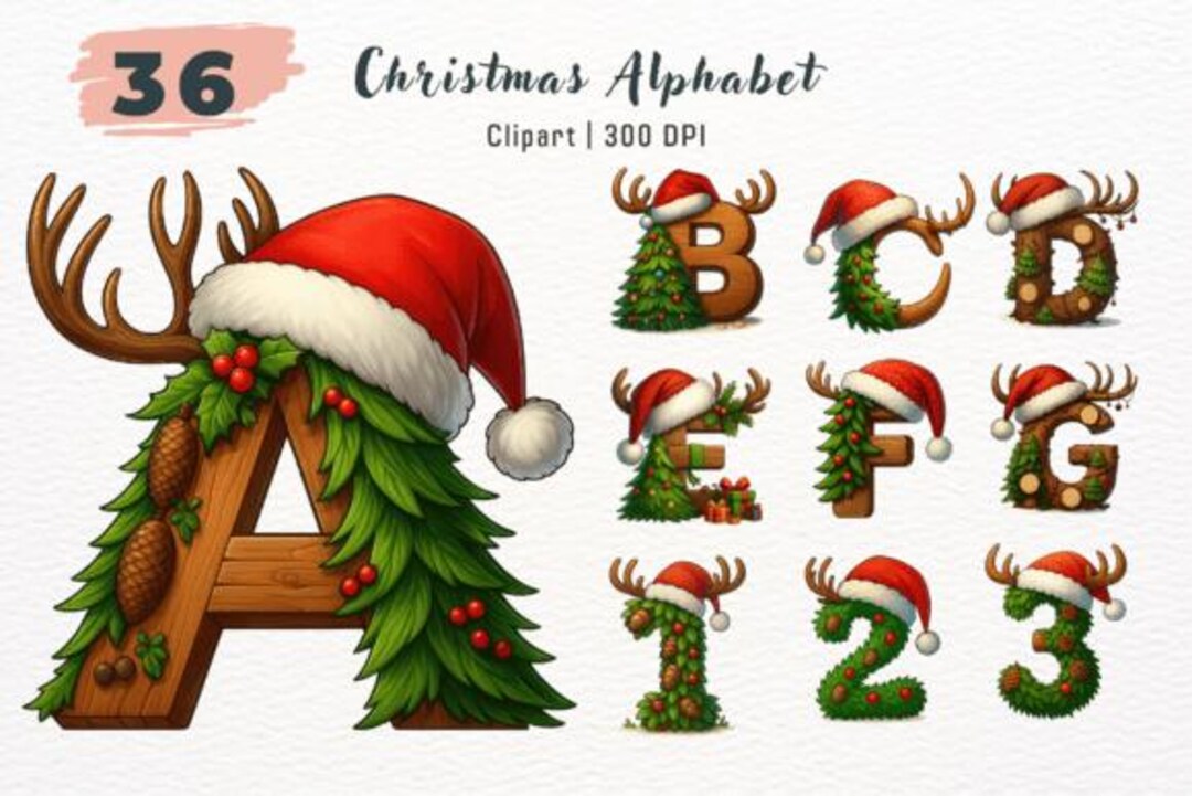 Christmas Alphabet Letters Clipart, PNG BUNDLE, COMMERCIAL Use ...