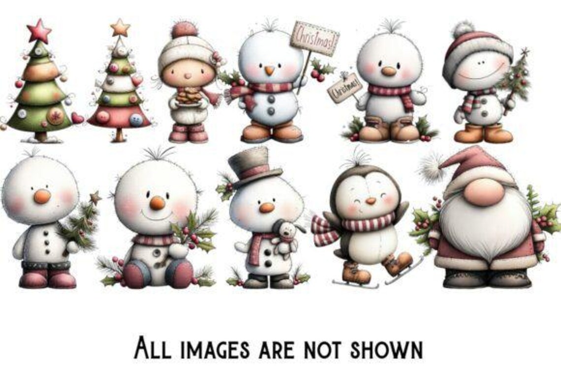 Whimsical Christmas Clipart Bundle, PNG Bundle, Printable, COMERCIAL ...