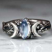 Moonstone Engagement Ring- Sterling Silver Triple Moon Phase Celestial ...