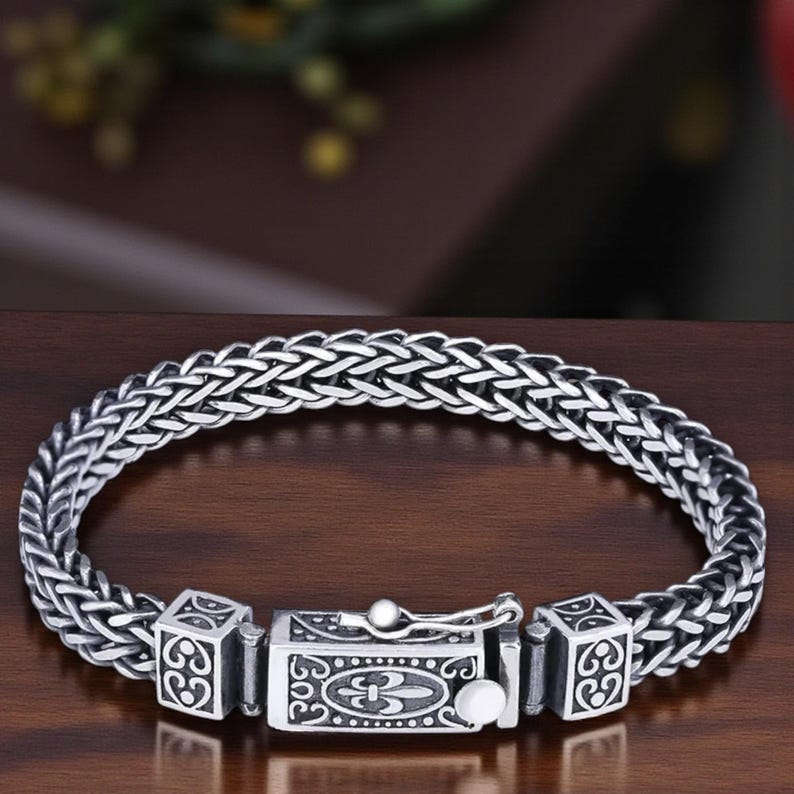 Copper Dragon Bone Chain Bracelet, Vintage Double Chain Bangle, Unisex ...