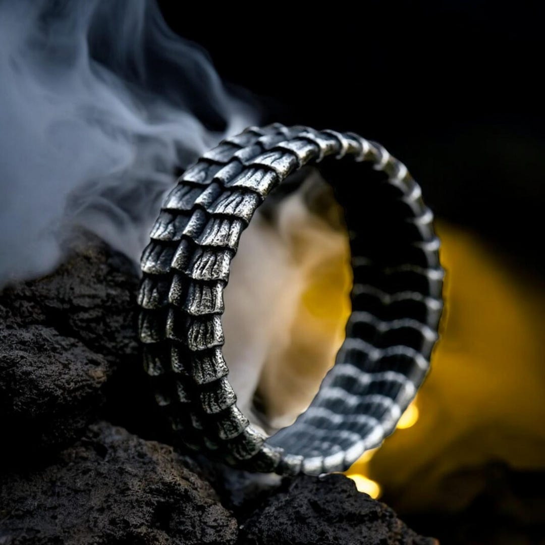 Retro Dragon Scale Ring for Men, Titanium Steel Gothic Style Jewelry ...