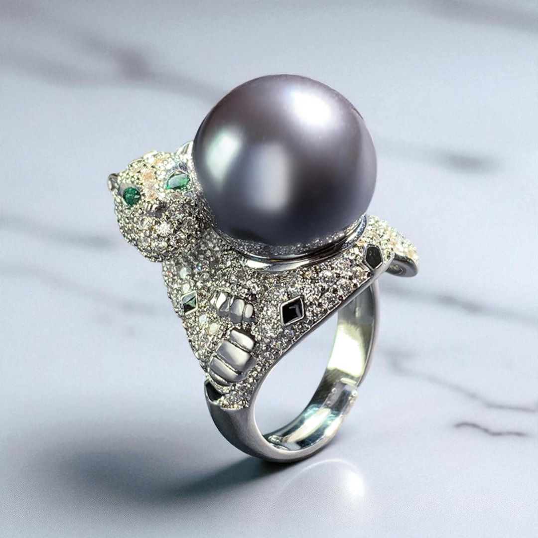 Panther Statement Ring With Tahitian Gray & Luminous White Pearl – Fine ...