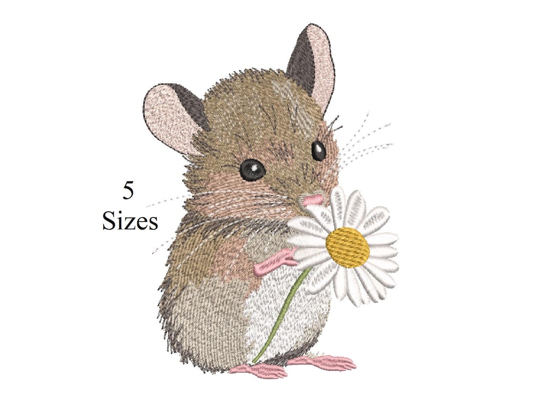 Mouse With Flower Machine Embroidery Design, Cute Mouse Embroidery File ...