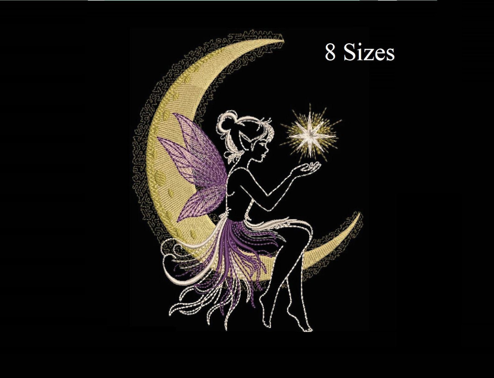 Magic Fairy, Fairy on the Moon Embroidery, Magic Embroidery Design, 8 ...