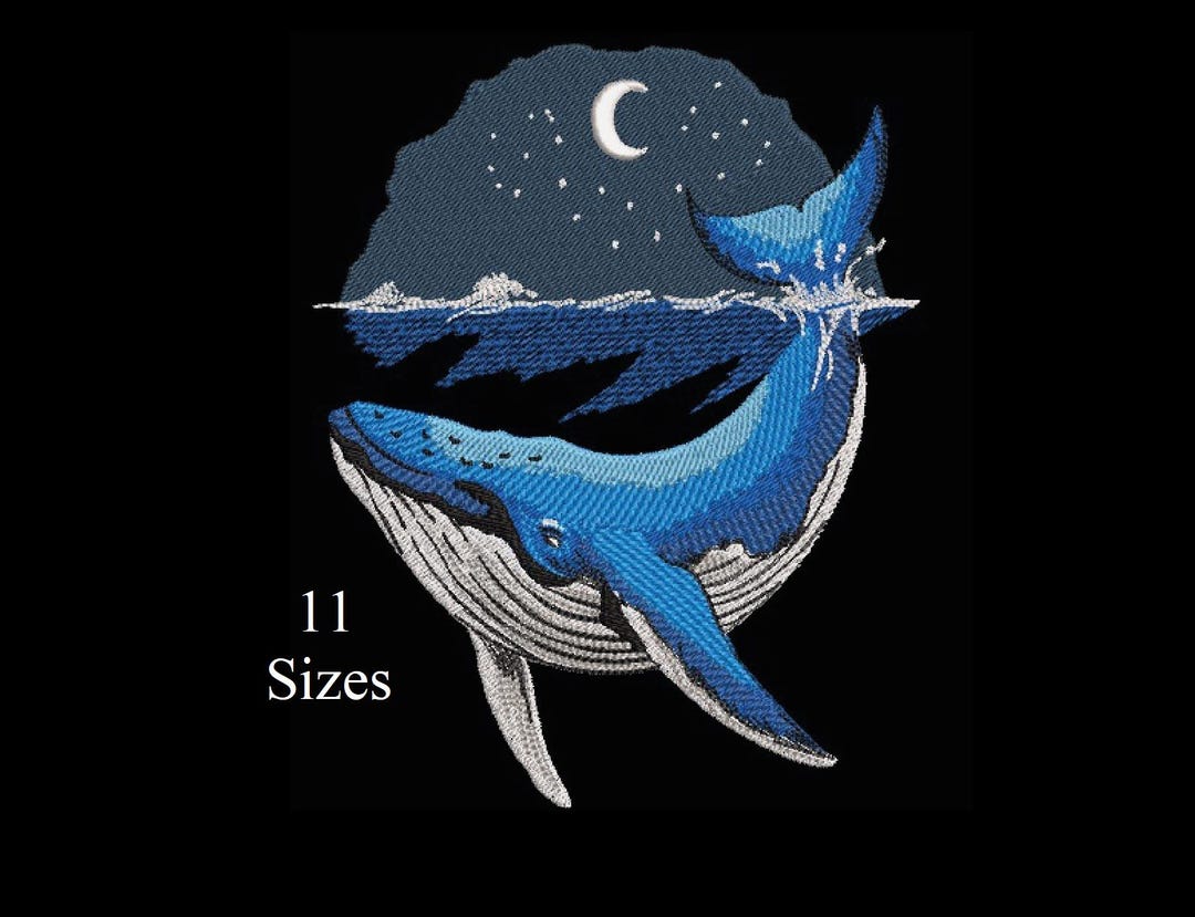 Blue Whale Machine Embroidery Design, Sea Animals Embroidery Pattern ...