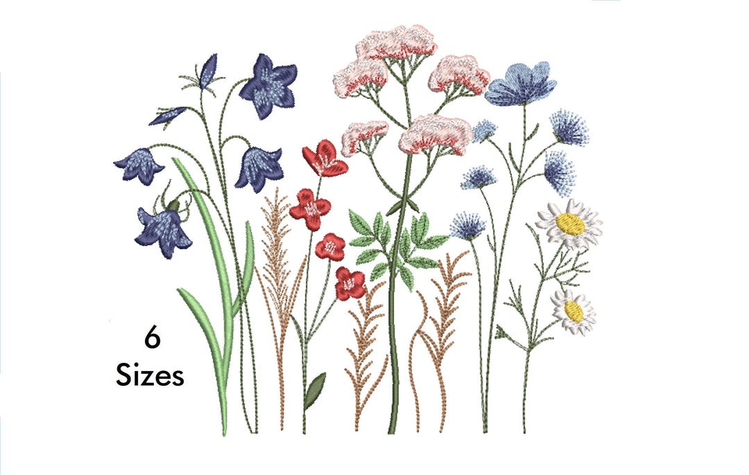 Wildflowers Embroidery Designs, Meadow Embroidery, Modern Spring Summer ...