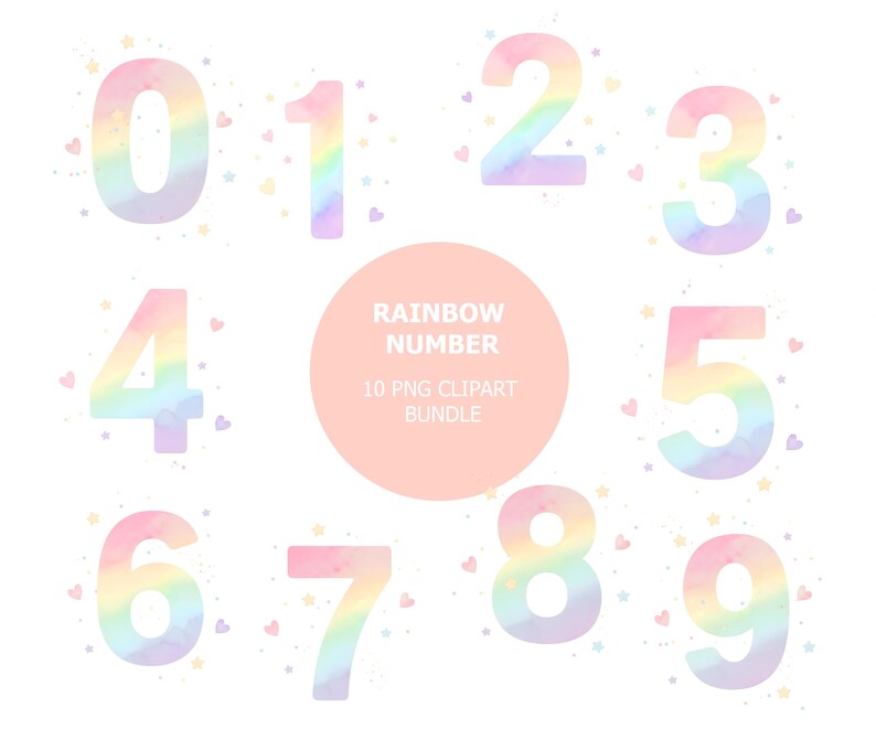 Number Rainbow Clipart Bundle Png, Commercial Use Digital Art - Etsy