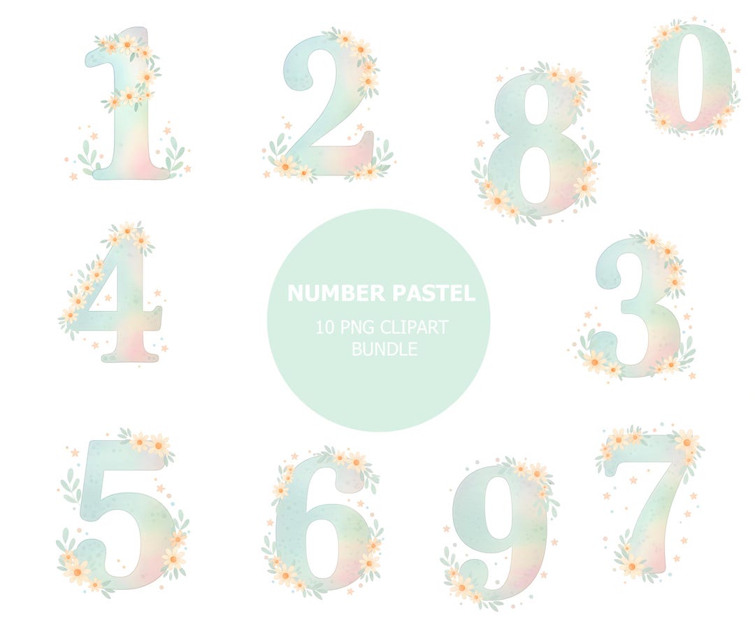 Number Pastel Daisy Clipart Bundle Png, Commercial Use Digital Art - Etsy