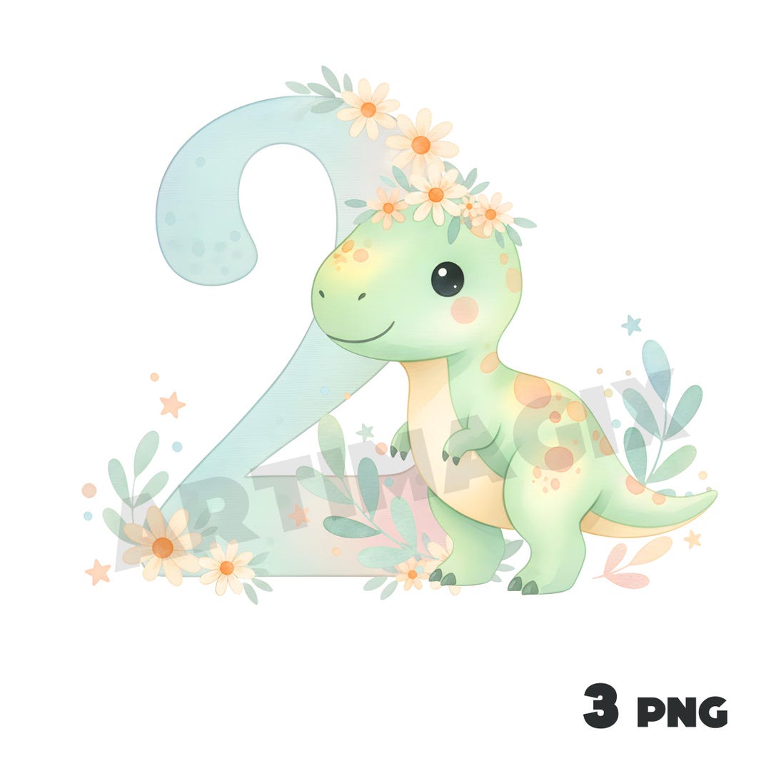 Dino Pastel Number Two Clipart 3 Png, Commercial Use Digital Art - Etsy