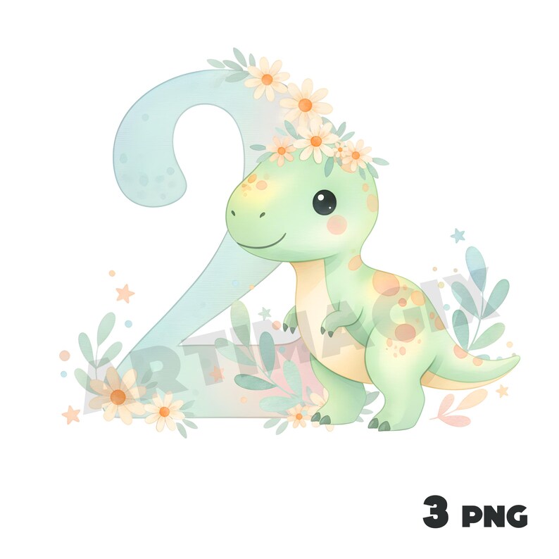 Dino Pastel Number Two Clipart 3 Png, Commercial Use Digital Art - Etsy
