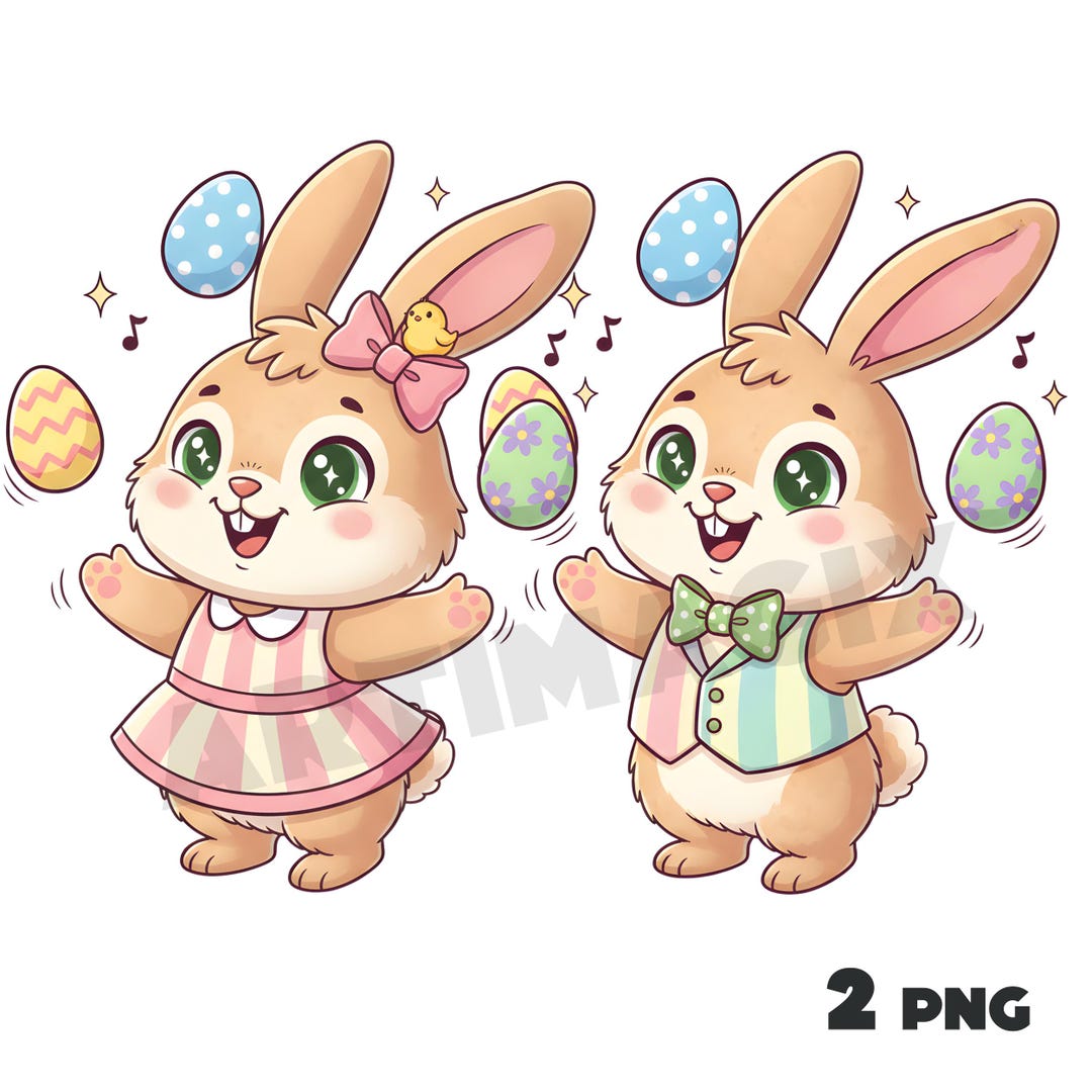 Rabbit Easter Clipart 2 Png, Cartoon Digital Art - Etsy