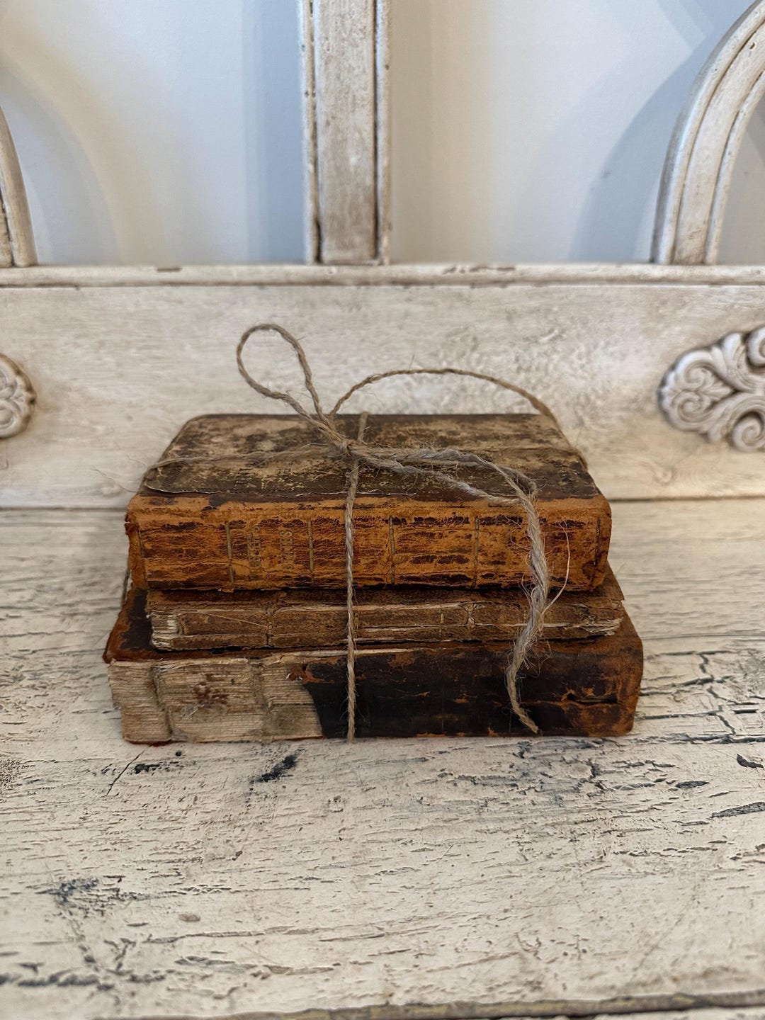 Vintage Farmhouse Tattered Leather Book Stack Early-mid 1800's Rustic ...