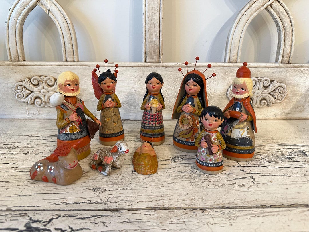 Vintage, Hand Painted Nativity Set - Spanish or Mexican Pottery ...