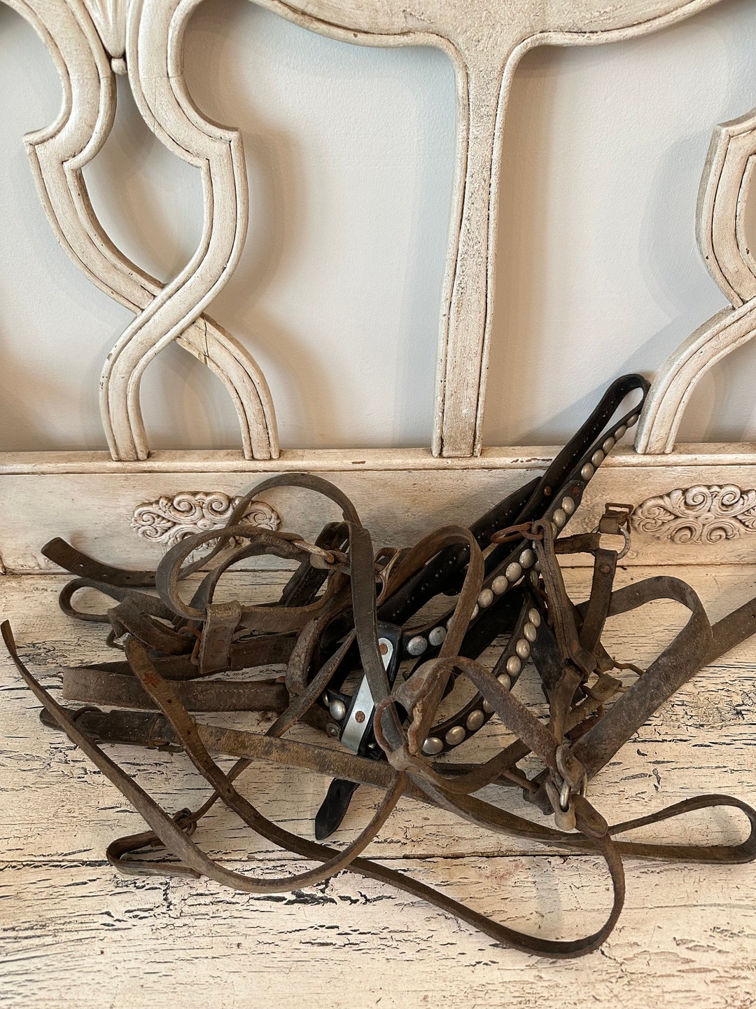 Lot of Vintage Leather Horse Tack - Farm Fresh: Dusty, Distressed ...