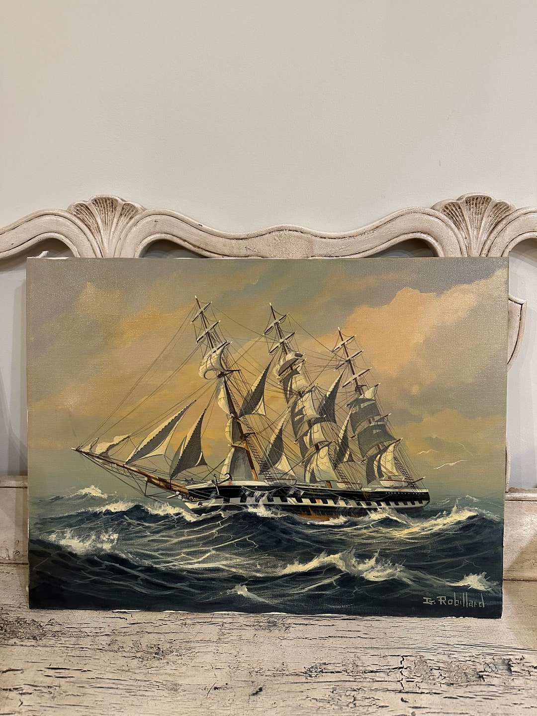 Vintage Ship Painting - Clipper Ship - Signed, Rhode Island Painter ...