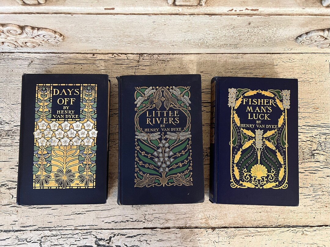 3 Gilded Blue Books Antique Book Stack, 1903-1910 Henry Van Dyke Pretty ...