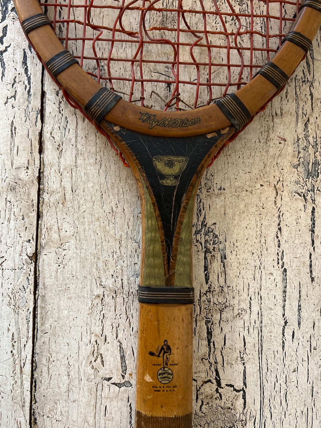 Antique Wooden Tennis Racket Beautiful, 1920s Wright & Ditson Davis Cup ...