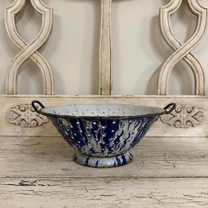 Blue Graniteware Strainer - Etsy